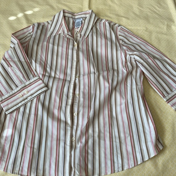 George | Tops | George Stretch Womens Cream Stripes 34 Sleeves Collared ...